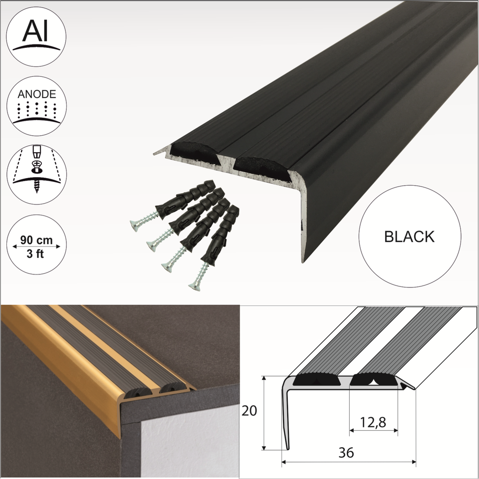 ALUMINIUM STAIR NOSING EDGE TRIM STEP NOSE EDGING NOSINGS FOR CARPET ...