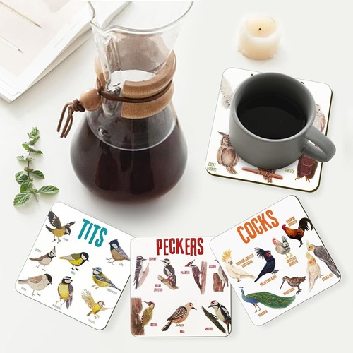 Set of 4 Bird Pun Coasters, Coasters for Drinks, Square 4 Pcs | eBay