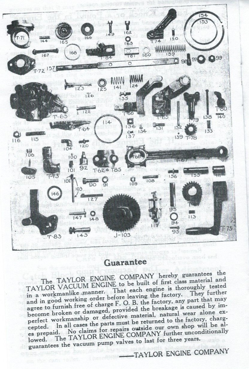 Instructions on Taylor Vacuum Type B Gas Engine Motor Book Flywheel ...