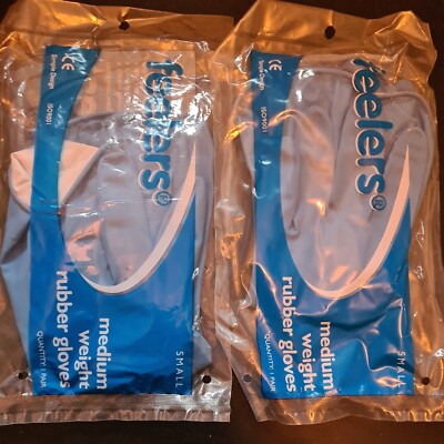Pack of two FEELERS RUBBER GLOVES Blue Medium Weight size small and ...