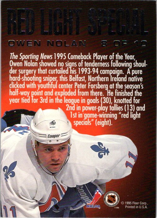 1995 Ultra #8 Owen Nolan Red Light Special | eBay