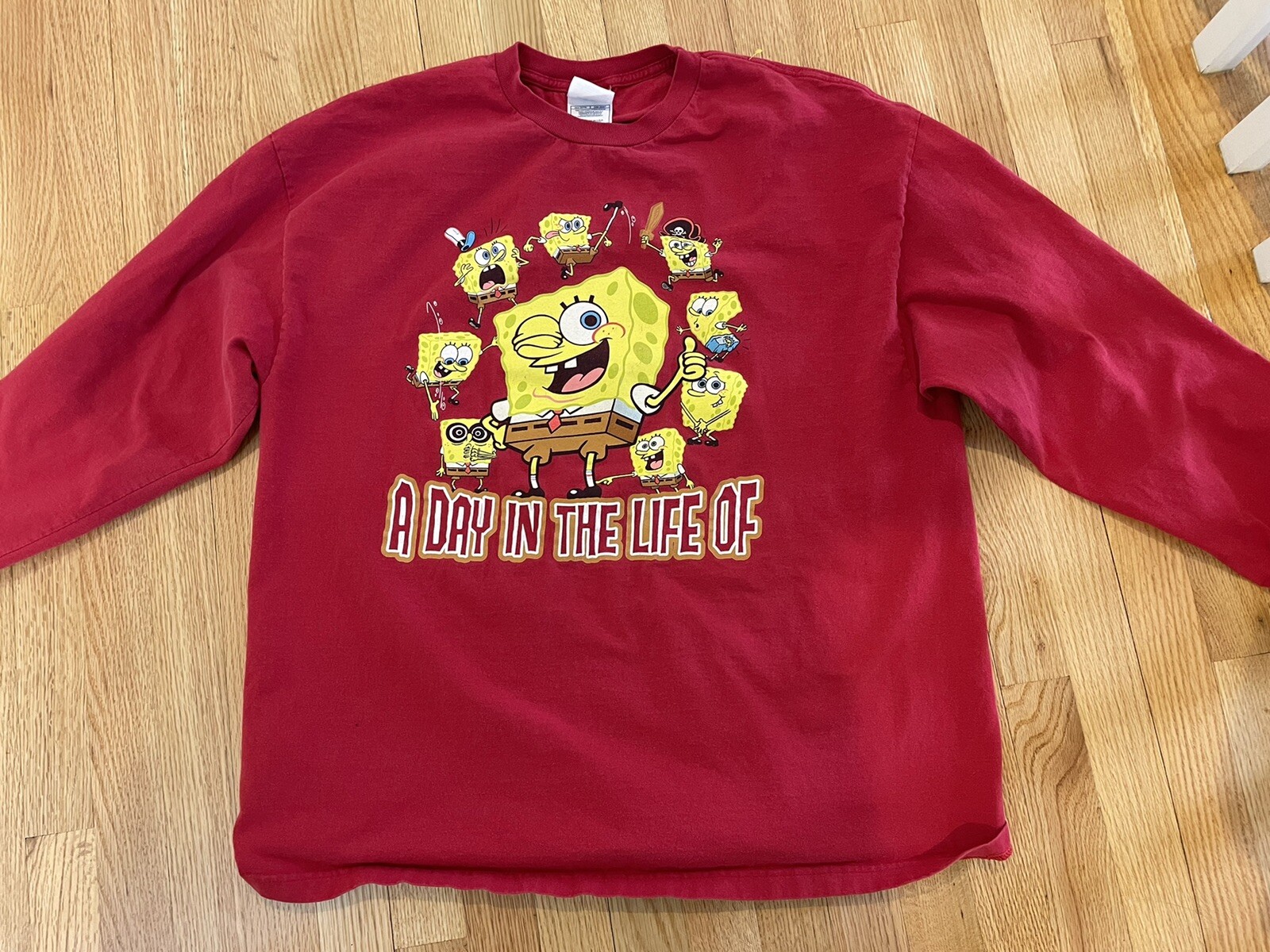 Spongebob Squarepants 1990s Vintage Red Cartoon Long… - Gem