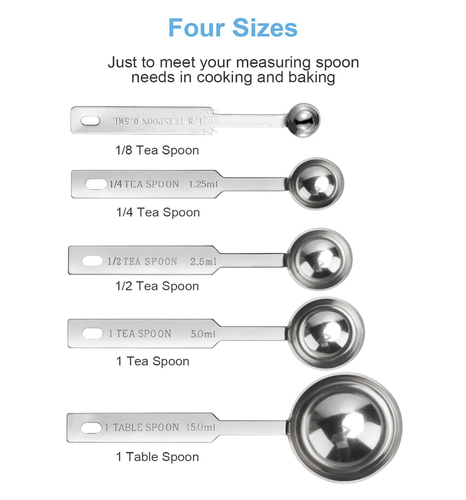 OstWony 5PCS Measuring Spoons Set, Stainless Steel, 1/8 tsp to 1 tbsp ...
