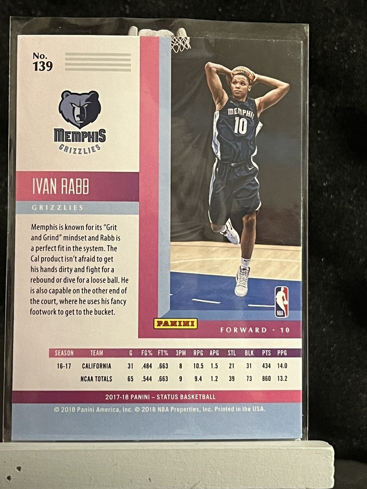 2017-18 Panini Status Ivan Rabb RC #139 Memphis Grizzlies Basketball ...