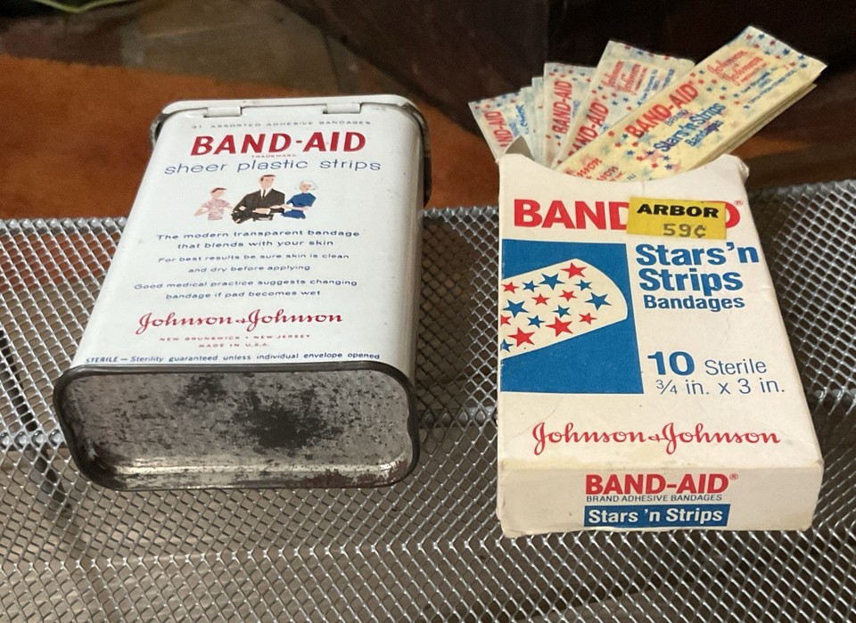 Vintage Band-Aid Bandages Strips Lot - A&P, Tin Box Lady Blue Dress ...