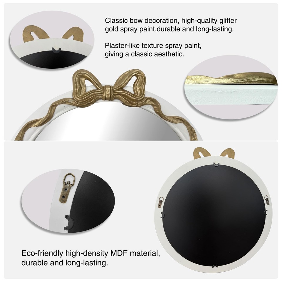 28 inch Round/Circle Wall Mirror, Vanity Bow Mirror for Wall Decor ...