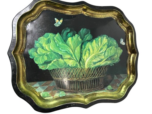 Vintage Ian Logan Metal Tray Mimi Roberts Painting Large Serving ...
