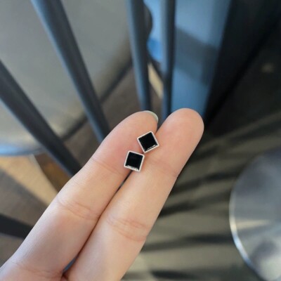 1 pairs black&silver colour Square shape stud alloy earrings fashion ...