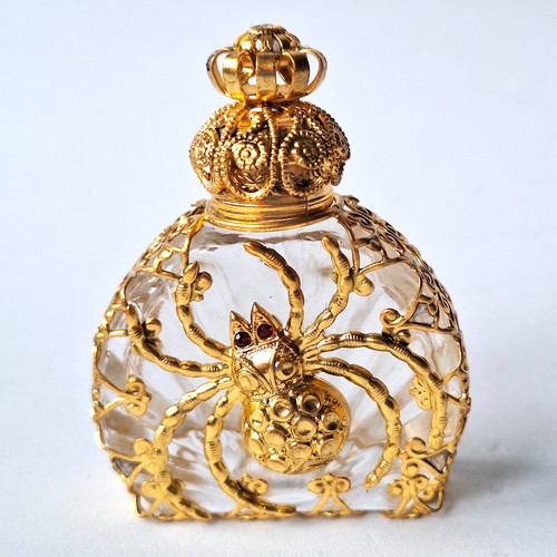 Art Deco Czech Glass White Clear Glass Vial Filigree Gold Tone Bottle ...