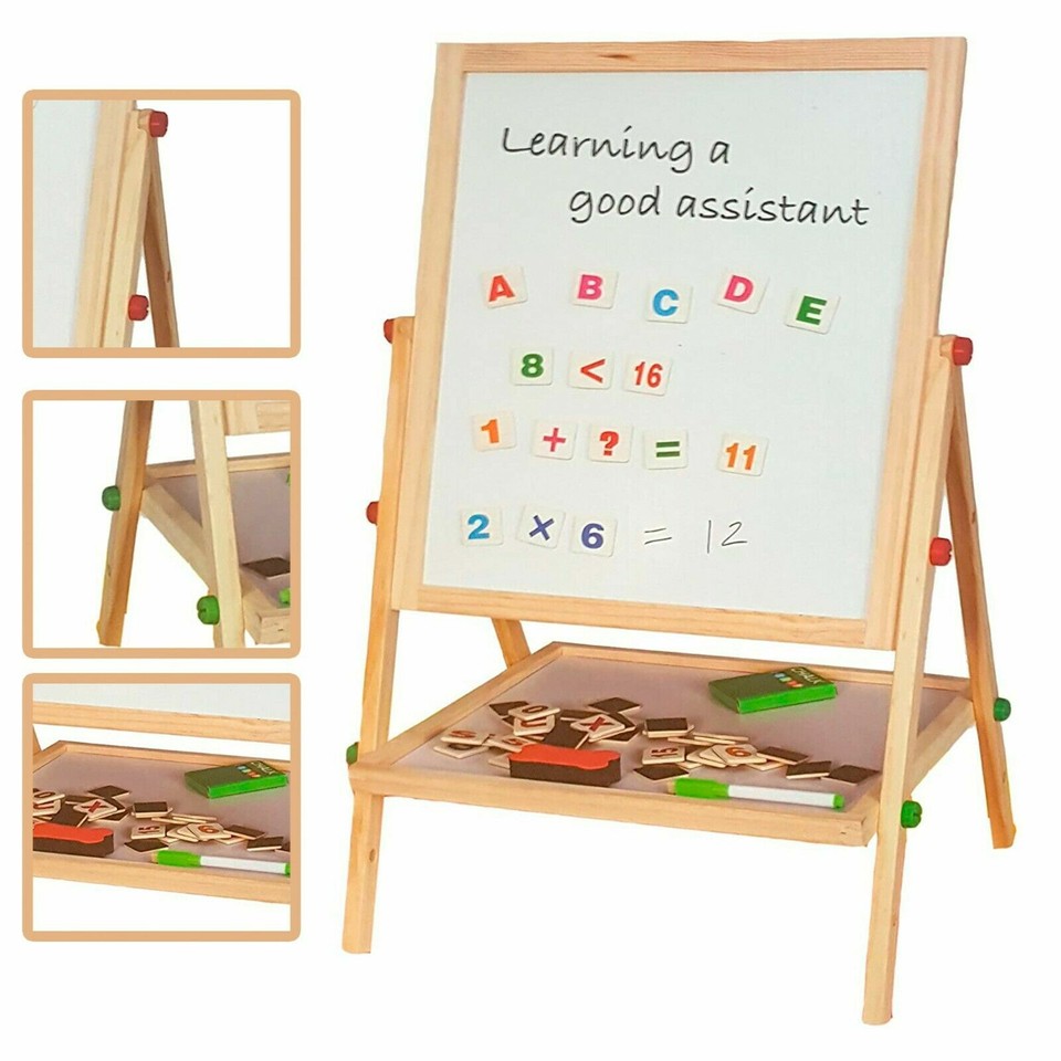 Kids 2 in 1 Wooden Blackboard Whiteboard Children Art Easel Chalk ...