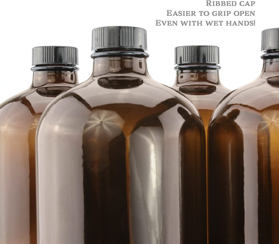 32oz Amber Kombucha Growler Bottles 4pk, 1QT w Polycone Phenolic Lids ...