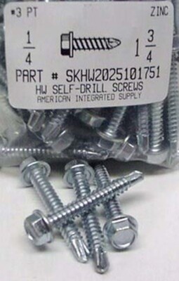 #14x1-3/4 Hex Washer Head Self Drilling Screws Steel Zinc Plated (200 ...