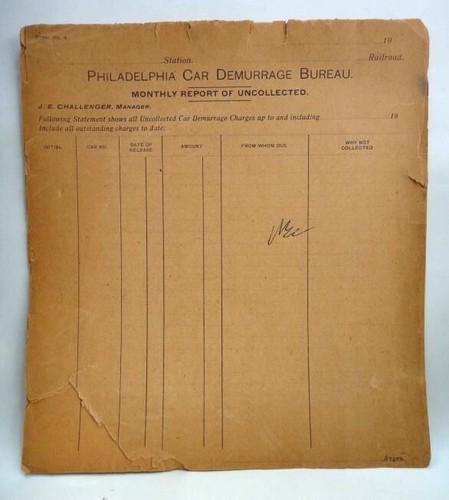 1900s antique PHILADELPHIA CAR DEMURRAGE BUREAU FORM railroad ...