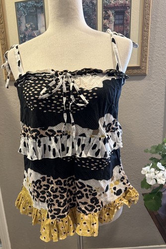 Animal Print Tank Top Spaghetti Strap Sleeveless Ruffled Tiered Small ...