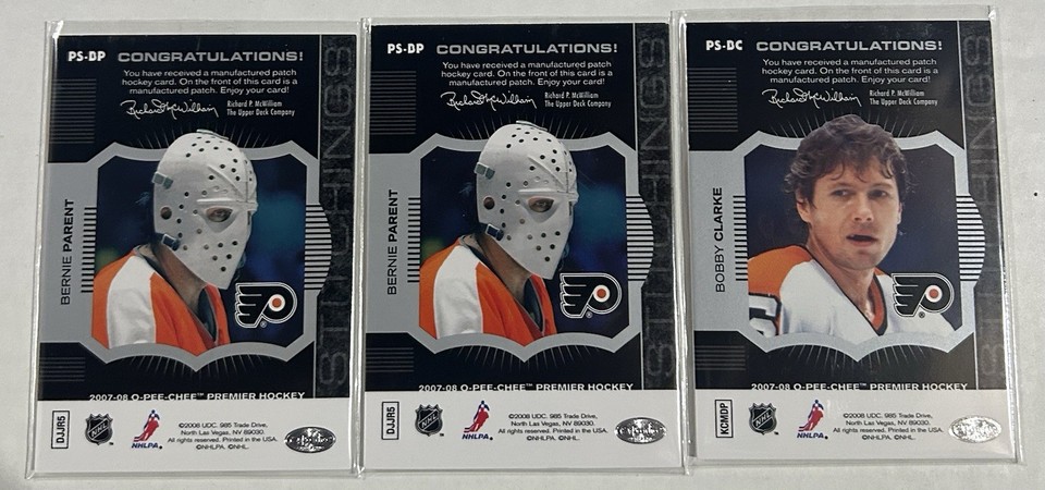 (3) 2008-09 OPEE CHEE PREMIER STITCHINGS PATCH /99 Bernie Parent Bob ...