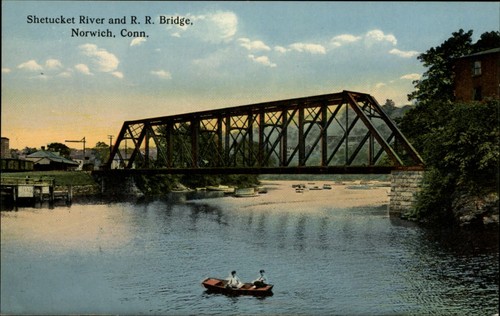 Shetucket River and Railroad Bridge Norwich Connecticut ~ c1910 ...