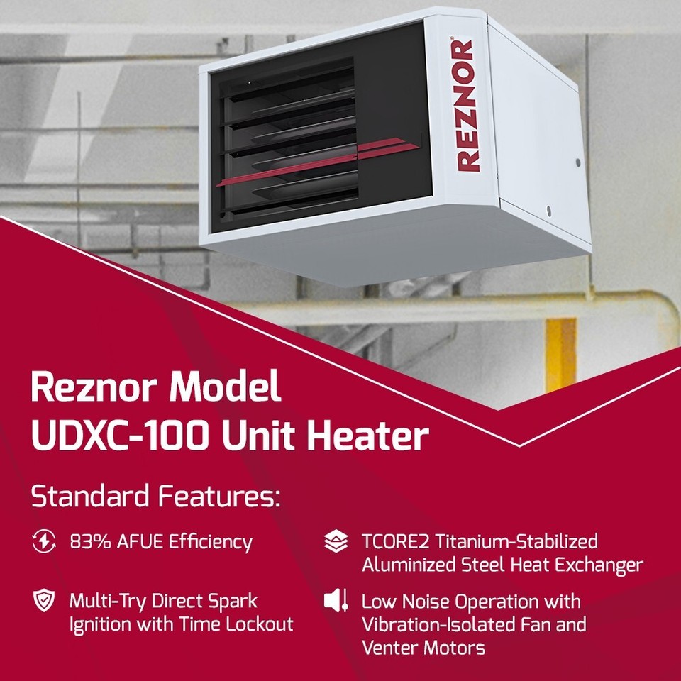Reznor UDXC 105,000 BTU NG/LP Gas Heater Garage & Shop Unit, Low Static ...