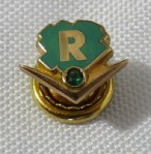 ~VINTAGE 10K YELLOW GOLD ENAMEL "R" LAPEL PIN WITH EMERALD STONE~ | eBay