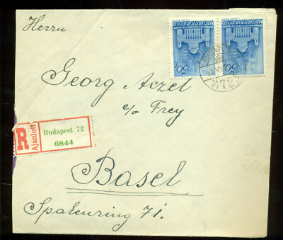Hungary Budapest-72 1943 Registered Cover to Switzerland Felbontva ...