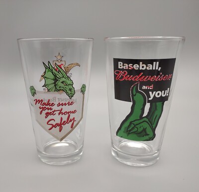 Pair Dayton Dragons Baseball Pint Glasses / Budweiser / Cincinnati Reds ...
