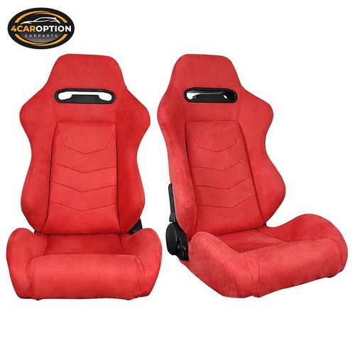 Pair Of Universal Racing Seats Suede Racing Seats Dual Sliders Red | eBay