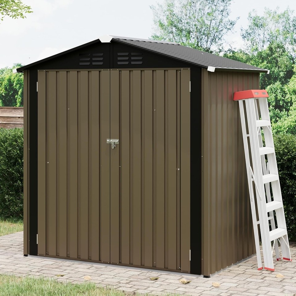 Double Door Metal 6x4 FT Storage Shed 130 Cu.Ft for Garden Tools Bikes ...