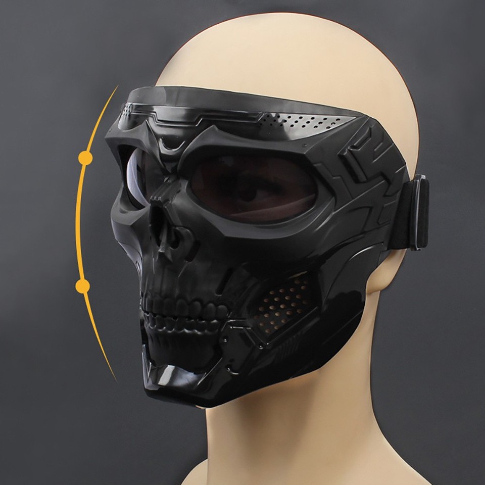 Black Skull Tactical Mask Halloween Props Full Face Protective Helmet ...