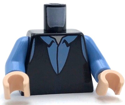 Lego New Black Minifigure Torso Vest Medium Blue Shirt with Collar ...