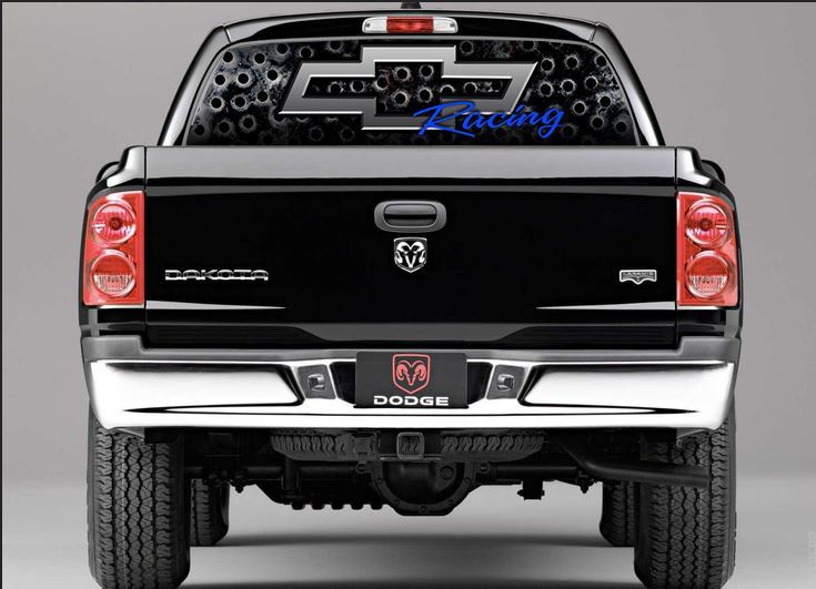 Chevy Bow tie Rivets Blue Silver Rear Window Perf Graphic Decal Tint ...