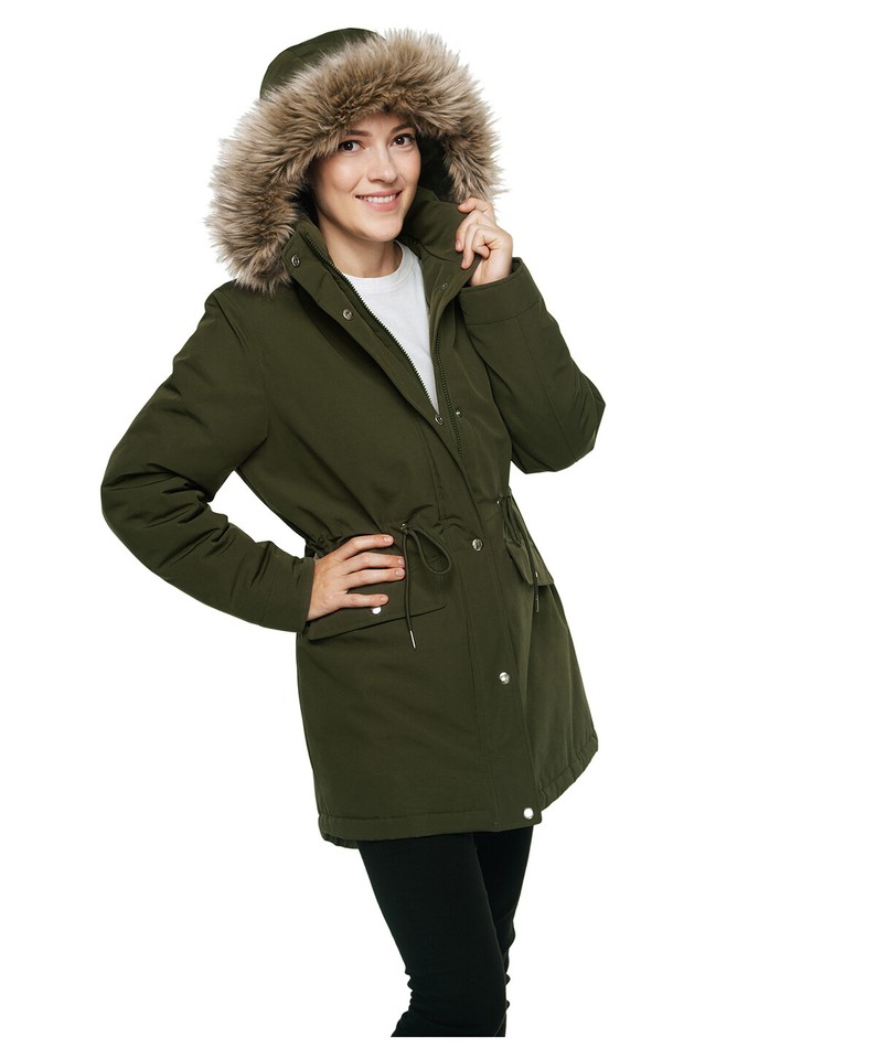Rokka&Rolla Women's Mini Fur Lined Winter Coat with Faux Fur Hood Parka ...