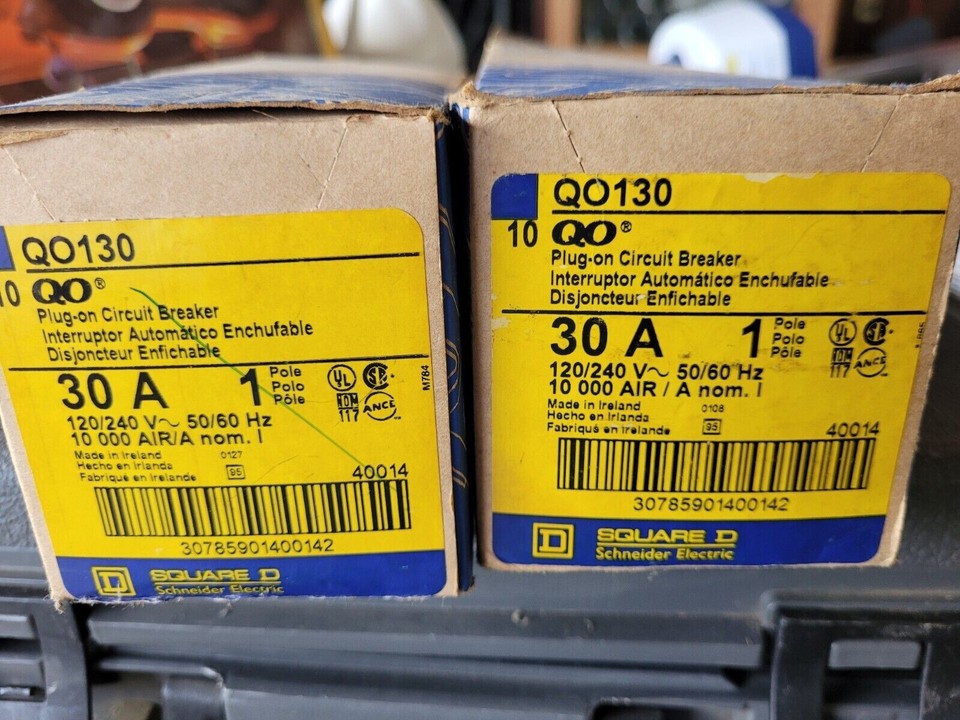 Square D QO130 30 Amp 1 Pole 120/240V Circuit Breaker Type QO Yellow "D ...