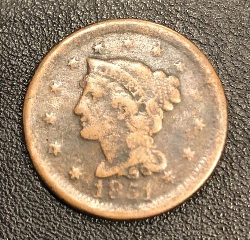 1851 Large Cent Braided Hair US United Cents Cent Penny Coin | eBay