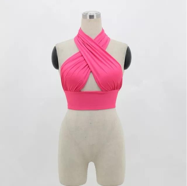 Womens Strappy Cross Over Front Cut Out Halter Neck Sleeveless Backless ...