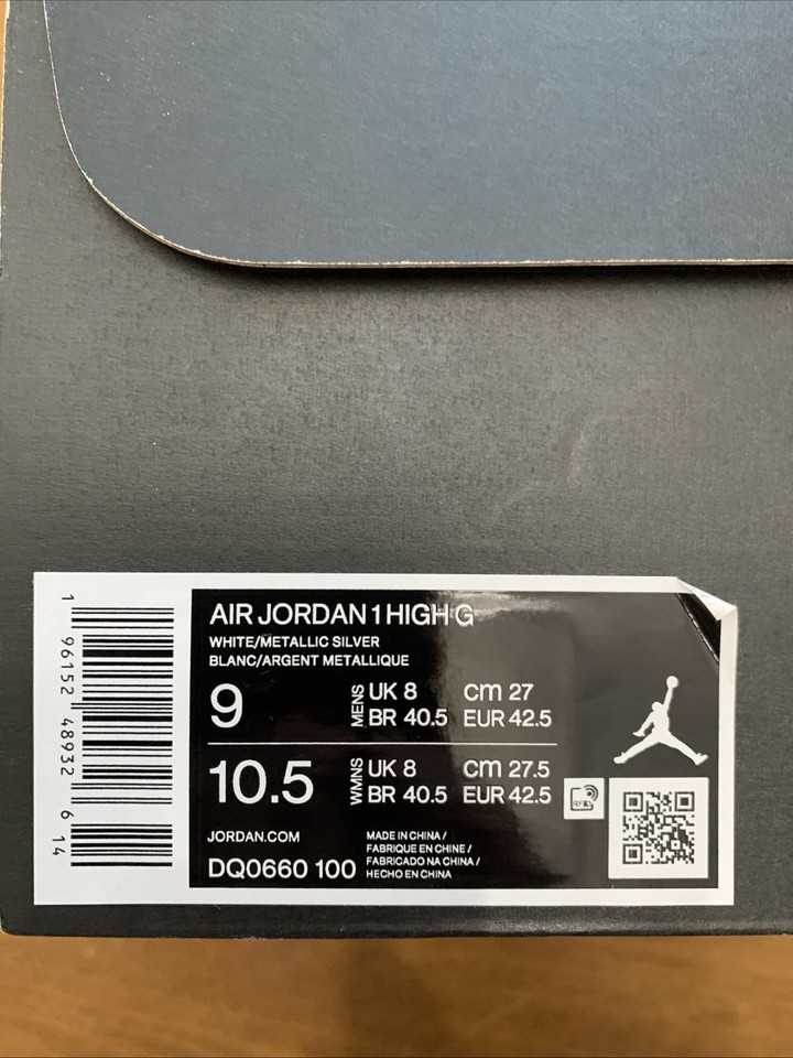 Air Jordan 1 High G Mens Golf Shoes Wht/Metallic Silver-Patent Midnight ...