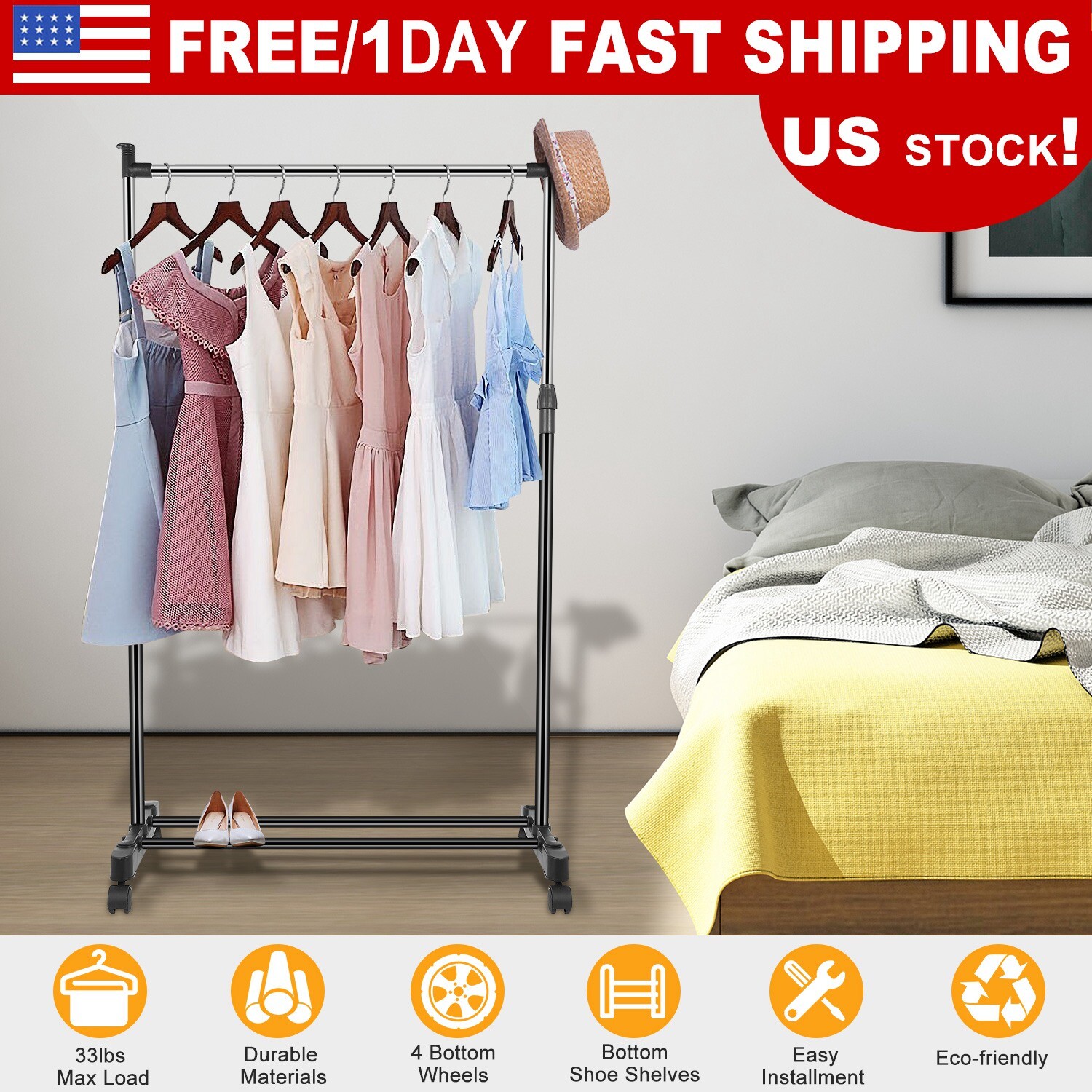 New Adjustable 15kg Garment Rack, Foldable Clothes Stand with Storage ...