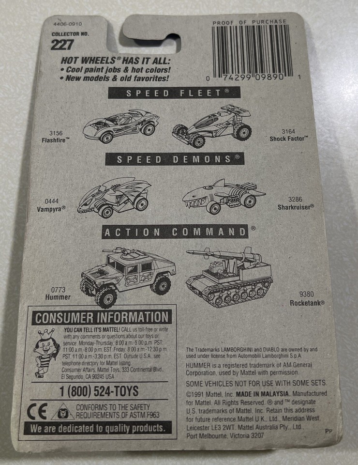 1991 Hot Wheels Lamborghini Diablo #227 tri blade wheels purple | eBay