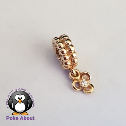 Pandora 14ct Yellow Gold Diamond 3 Petal Flower Pendant Dangle Charm ...