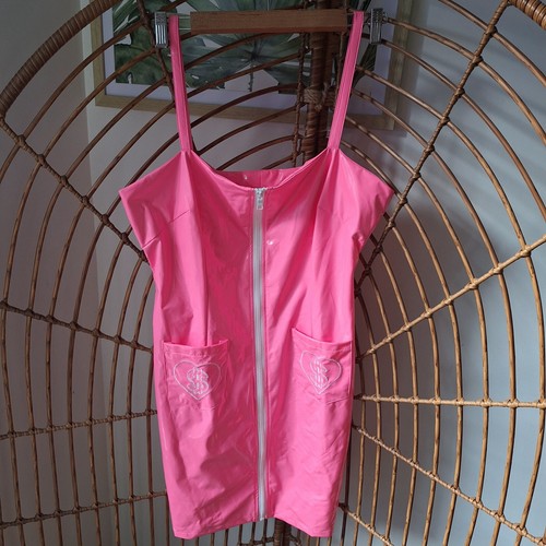 Hot Pink PVC Zip Strappy Dress XL Plus Size Curvy Stretch Fetish Barbie ...