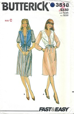 Butterick 3518 Retro 80s Dress w Elastic Waist & Vest w Self-Ties Sz 12 ...