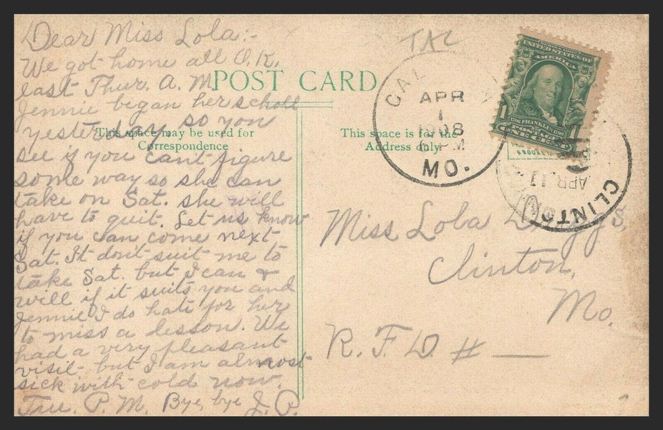 MUSKOGEE, OKLAHOMA, HYDE PARK, ARKANSAS RIVER, 1909 Hand Colored River ...