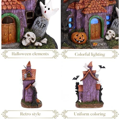 Halloween Haunted House Figurine with Bat Ghost Pumpkin for Halloween ...