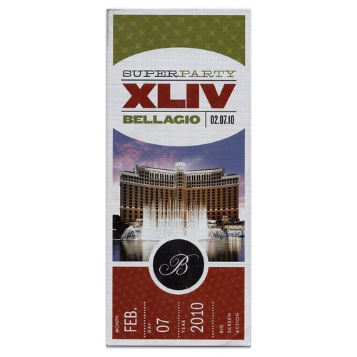 Super Bowl XLIV Party Ticket - Las Vegas Bellagio - 2010 - New Orleans ...