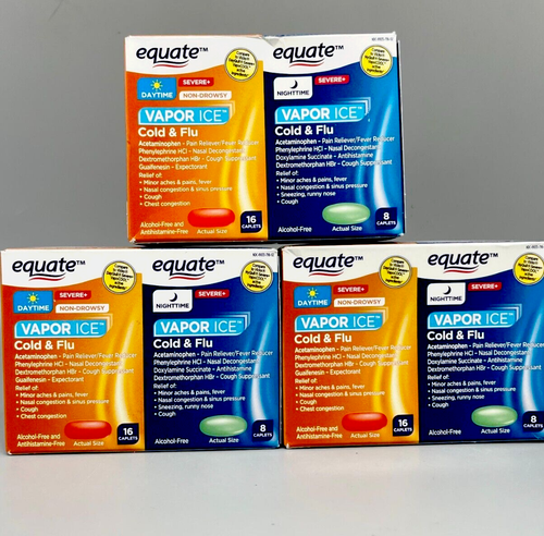 Equate Severe Vapor ICE Cold & Flu Daytime NightTime 16+8 Caplets 3PK ...