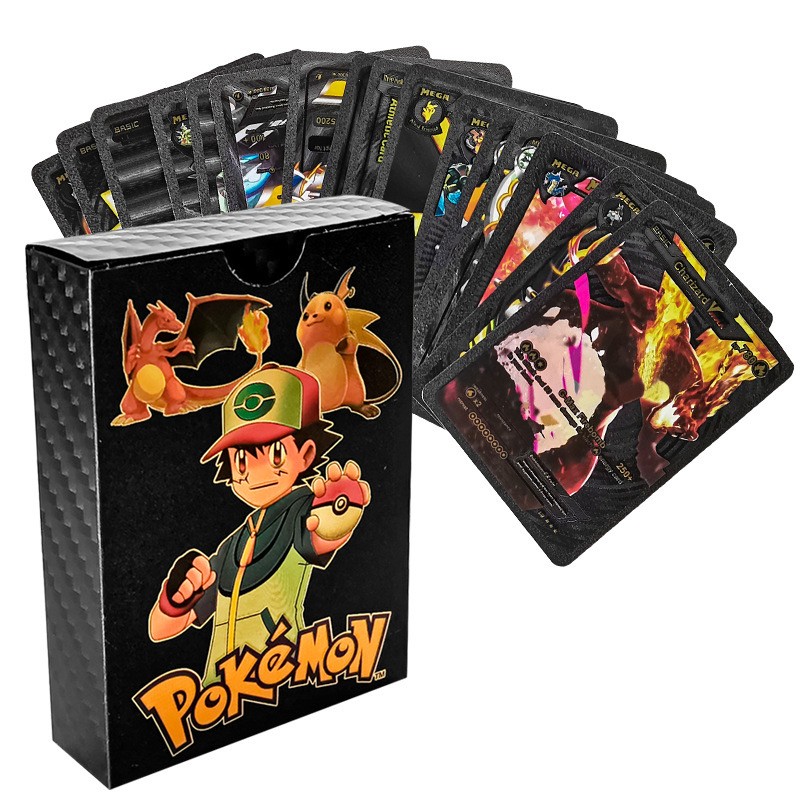 55 Pcs Gold Pokemon Card Foil Pack Cards TCG GX Vmax GX Card Charizard ...
