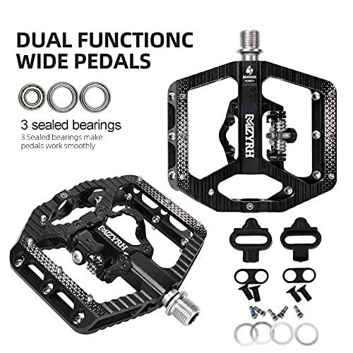 MTB Mountain Bike Pedals 3 Bearing Flat Platform Compatible with SPD ...