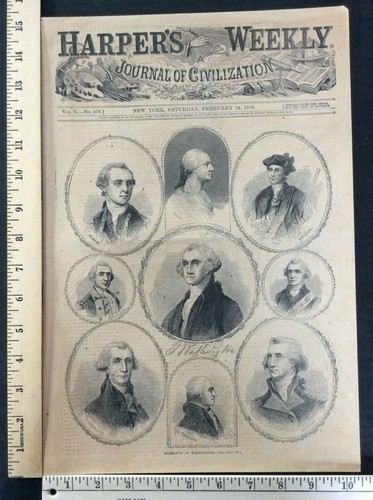 Rare Antique Original VTG 1866 Portraits Washington Harper's Engraving ...
