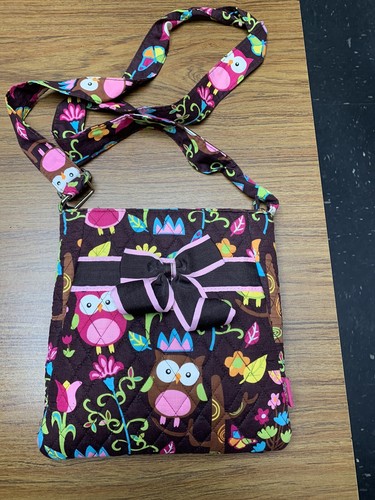 N Gil Owls Flowers Cross Bag Purse Brown Pink Adjustable Strap Pockets ...