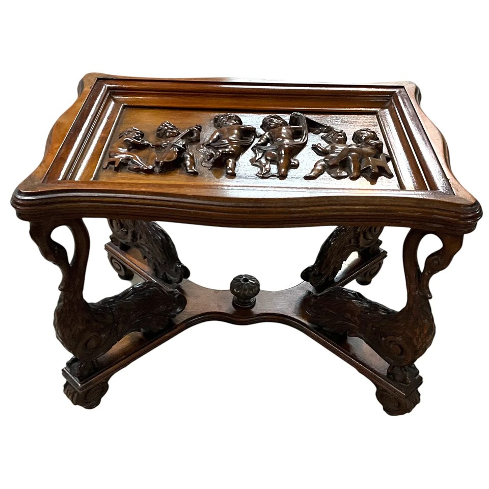 Antique Hand Carved French Victorian Cherub Coffee Table w/Tray Top | eBay