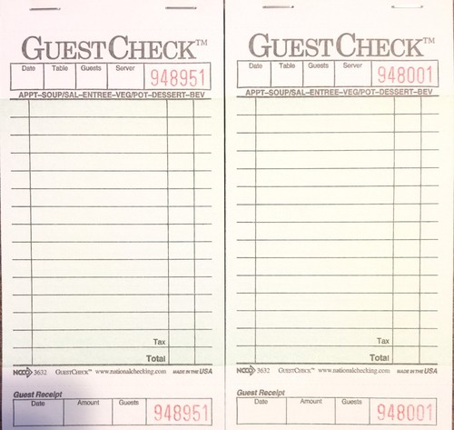 2 Pack G3632 Guest Check Book Waitress Pad 15 Line 50 Page Booklet Tear ...