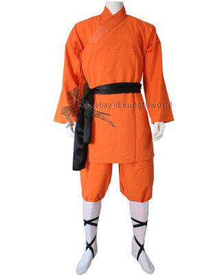 Orange Cotton Shaolin Monk Robe Kung fu Uniform Tai chi Martial arts ...